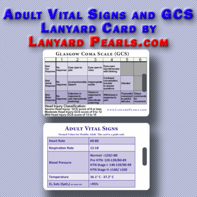 Normal Adult Vital Signs / Observations and GCS Lanyard Reference Card ...