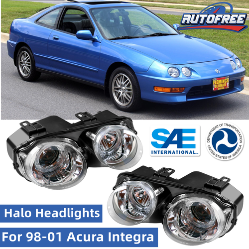 For 1998-2001 Acura Integra Headlights Projector Halo Headlamps Chrome ...