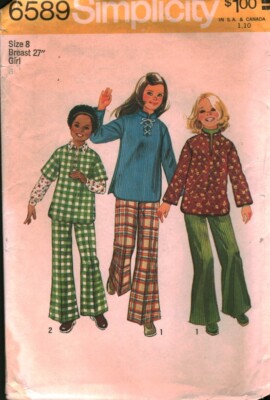 6589 Vintage Simplicity Sewing Pattern Girls 1970s Bell Bottom Pants ...