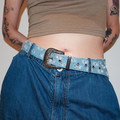 Y2K Denim Destruction Belt Blue Ladies Retro Baroque Fashion Decoration ...