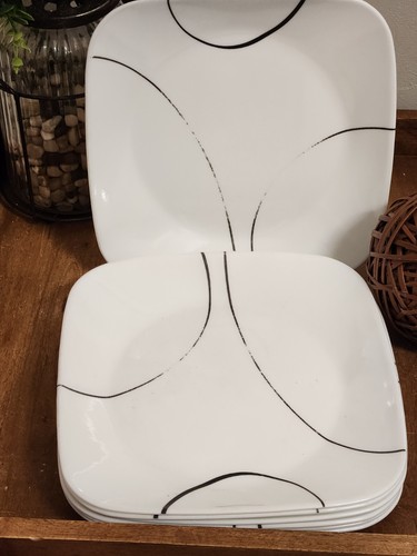 Set of 7 Corelle SIMPLE LINES 9" Square Luncheon Plates FADED LINES | eBay