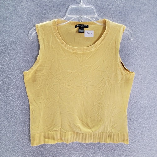 August Silk Women Top Large Petite Silk Blend Mustard Tank Vest Ribbed ...