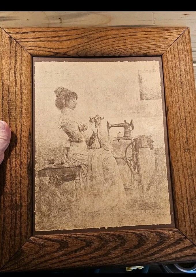 Vintage R. Hendrickson Victorian lady at a sewing Machine Framed Print ...