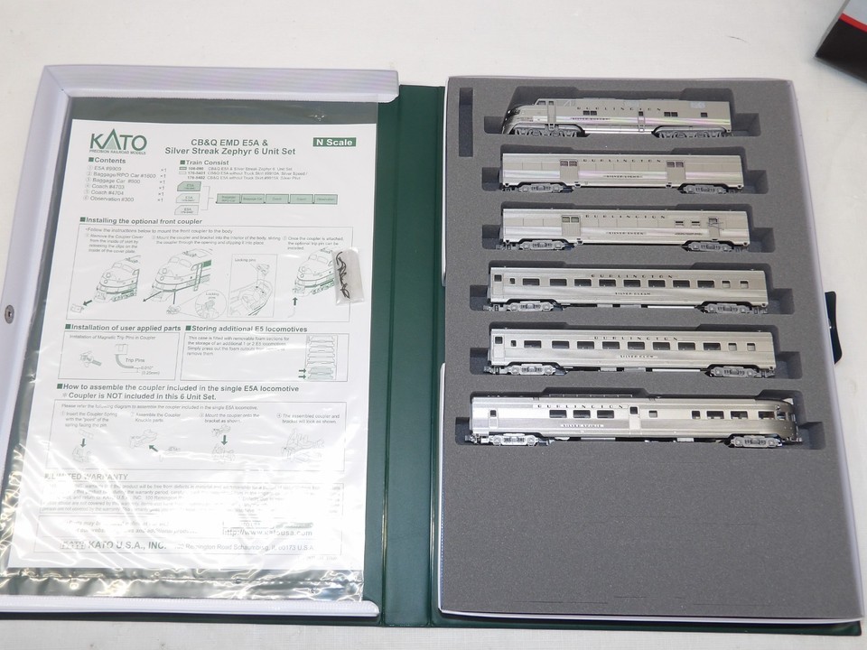 Kato N scale CB & Q EMD E5A Diesel & Silver Streak Zephyr passenger Set ...