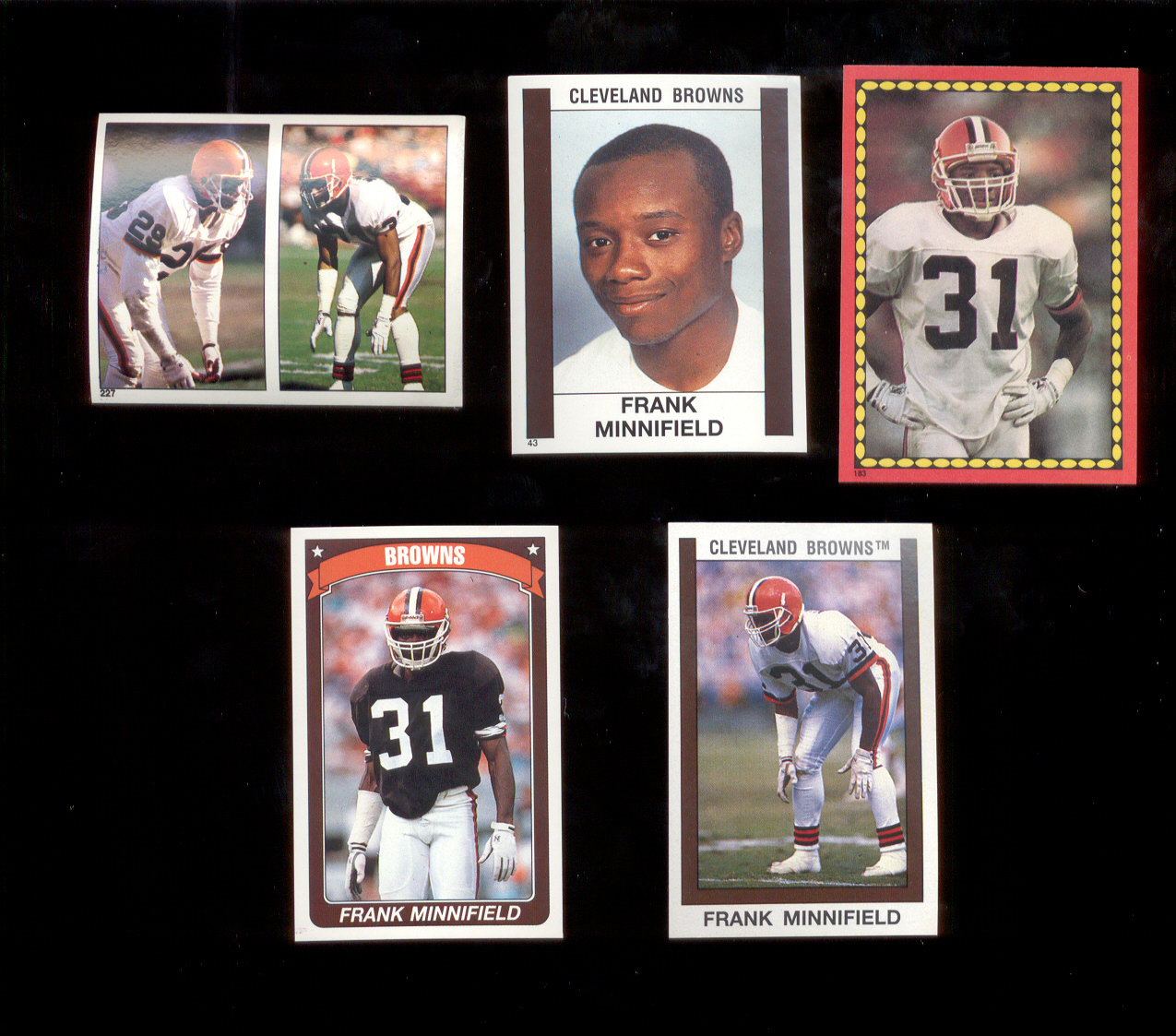 1988-90 FRANK MINNIFIELD Cleveland Browns Sticker Card Lot Topps Panini ...