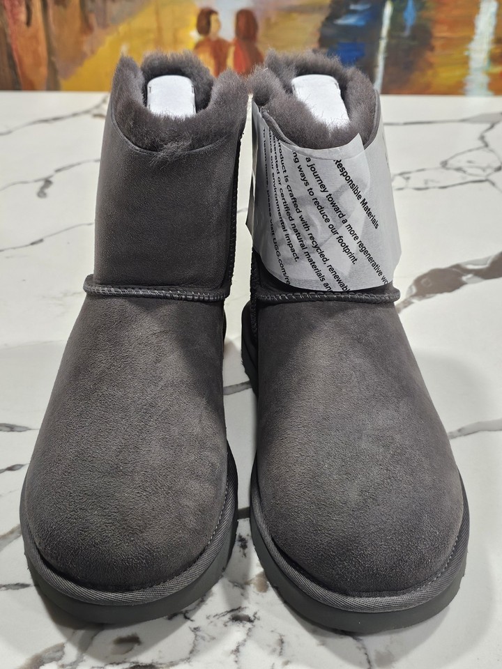 UGG Mini Bailey Bow II Grey Boots Size 8 Women's 1016501 Casual Sheepskin Lined | eBay