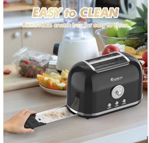 Rainbean Retro toaster 2 Slice Extra Wide Slot 6 Setting Cancel Defrost ...