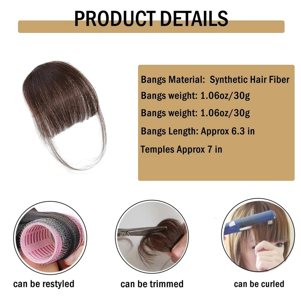 Clip-in Hair Bangs Extensions,with Invisible Clips wispy bangs, Dark ...