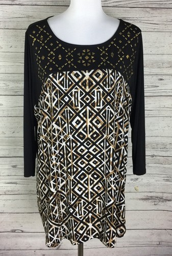Ruby Rd Top Woman Plus Size 1X Multicolor Beaded Knit Stretch Tunic ...