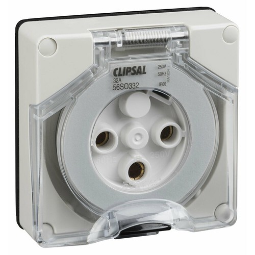 Clipsal 56 Series Round 3 Pin 32A Wall Socket Less Enclosure Grey ...