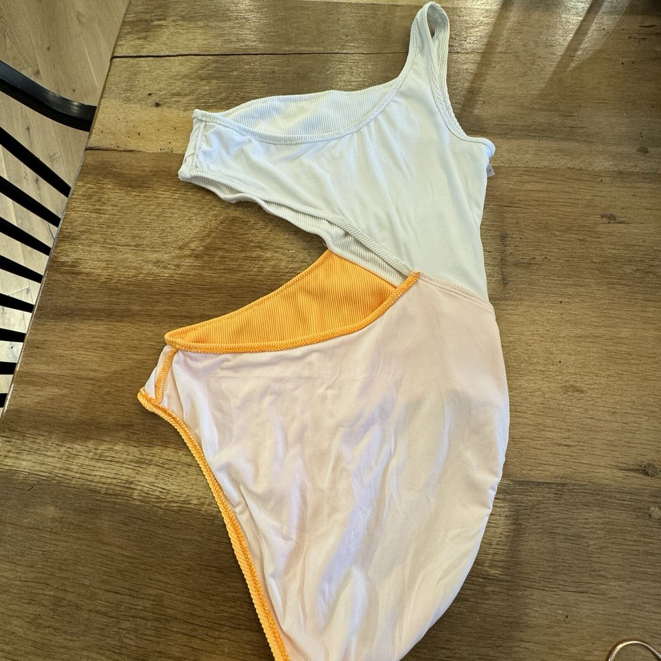 Cupshe Yellow & White One-piece Swimsuit Sz L Cute Belly Cut-out! | eBay