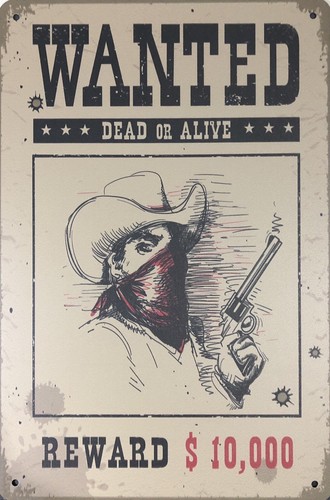 WANTED WARNING Garage Rustic Look Vintage Metal Tin Signs Man Cave,Shed ...