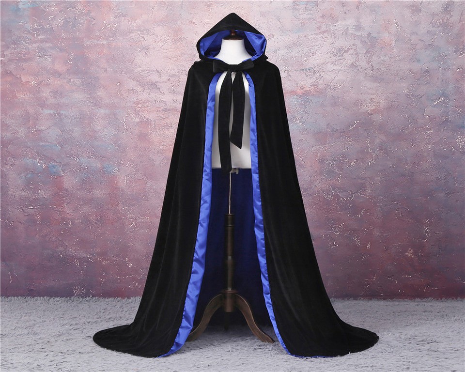 ADULT VELVET HOODED CLOAK KING QUEEN RENAISSANCE MEDIEVAL COSTUME CAPE ...