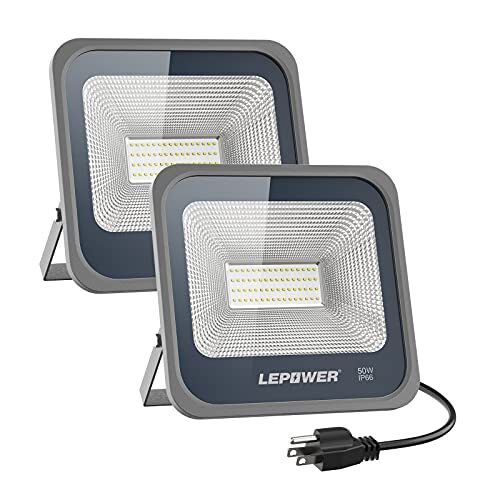 2 Pack 50w Led Flood Light 5000lm Work Light With Plug Equiv 250w ...