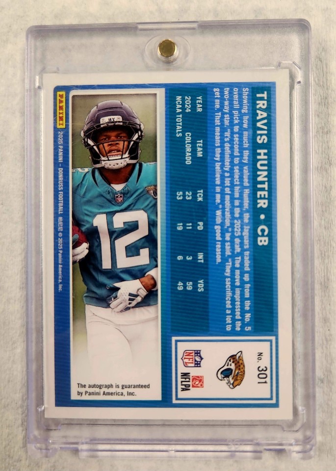 Travis Hunter 2025 Panini Donruss Green Rated Rookie #301 AUTO Jaguars ...