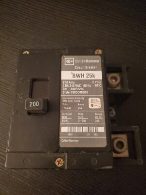 Cutler-Hammer BWH2200 25k 2 Pole 200 Amp 120-240V Main Breaker Fully ...