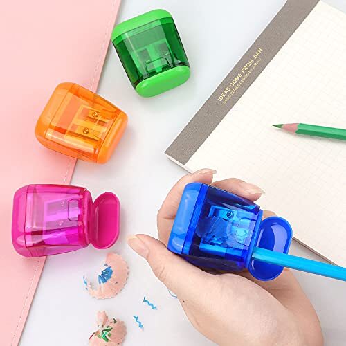 4 Pack Double Holes Pencil Sharpener Manual Pencil (Blue, Green, Orange ...