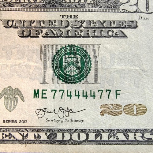 Binary Radar Note 77-44-44-77 Fancy Palindrome $20 Dollar Bill Reverse ...