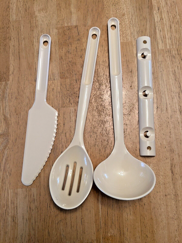 Vintage Tupperware Set of 3 Kitchen Cooking Utensils w/ Hanging Rack ...