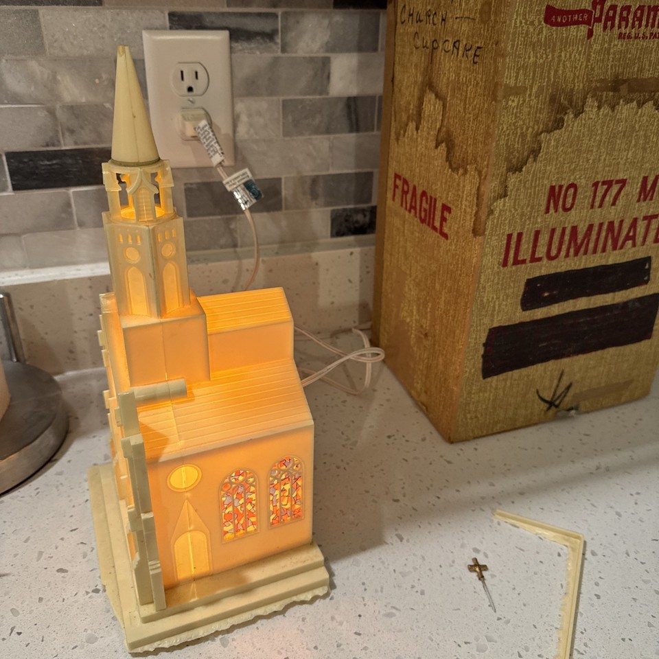 Vintage RayLite Plastic Stained Glass Church Music Box needs TLC | eBay
