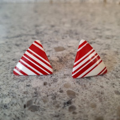 Vintage Lucite Striped Red White Triangle Earrings Pierced | eBay