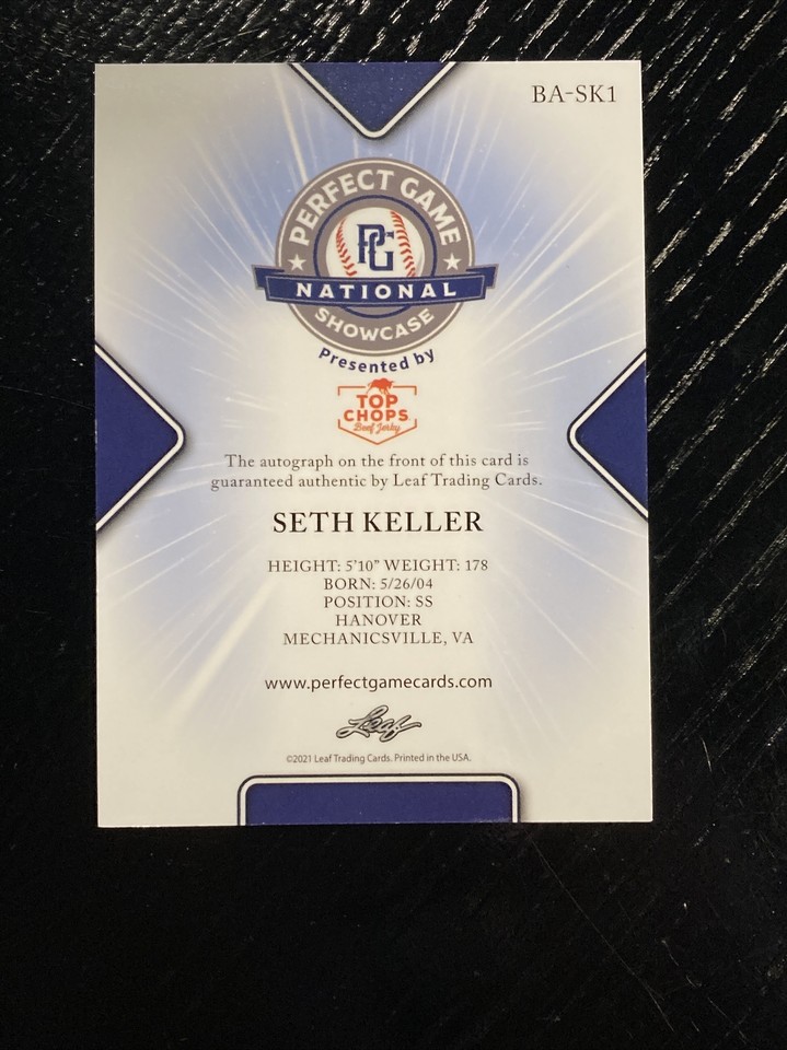 2021 LEAF PERFECT GAME BLUE SETH KELLER AUTO 1/1 Atlanta Braves BA-SK1 ...