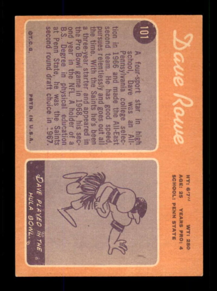 1970 Topps #101 Dave Rowe VGEX RC Rookie Saints 557312 | eBay