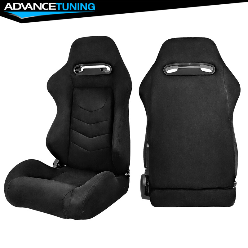 Reclinable Pair Racing Seats + Dual Sliders Black Suede&Carbon Leather ...