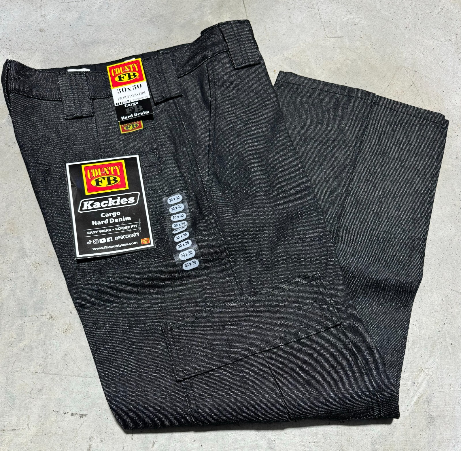 FB County Kackies Pant Pants Black Denim Cargo work Casual Side Pocket ...