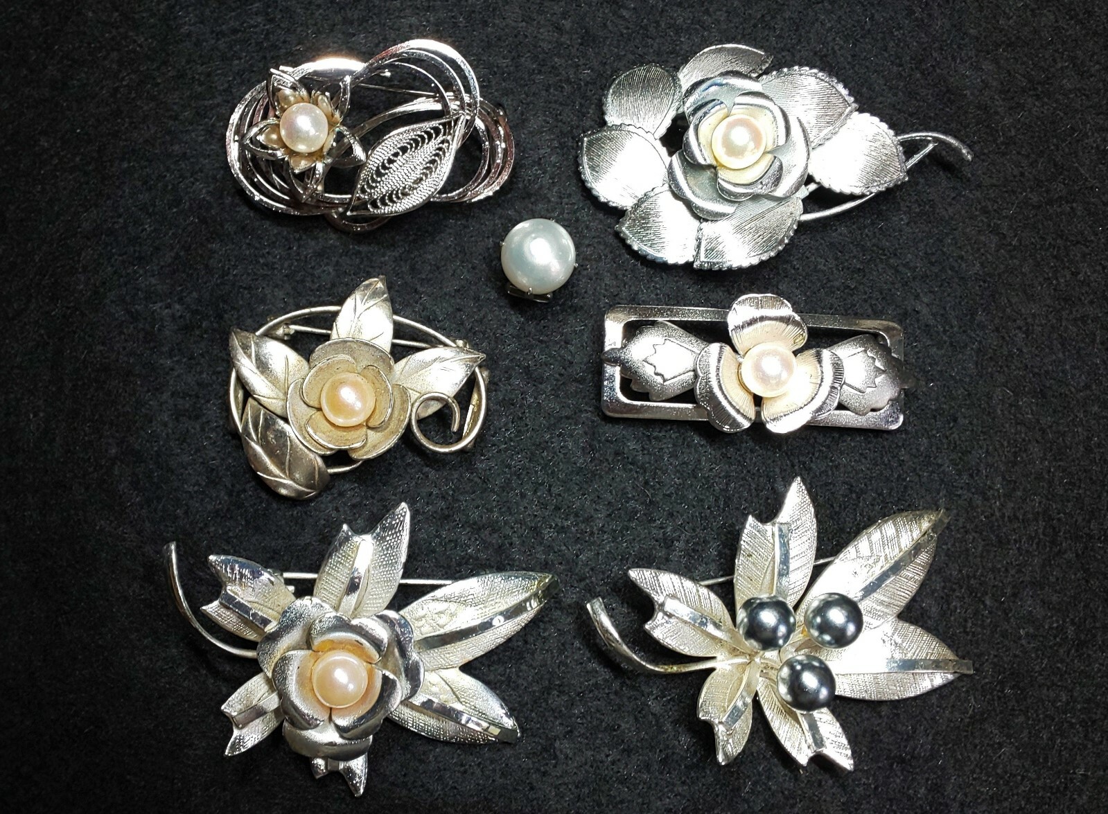 Vintage Japanese KIMONO Accessories OBIDOME Pearl 7 item Brooches Japan ...