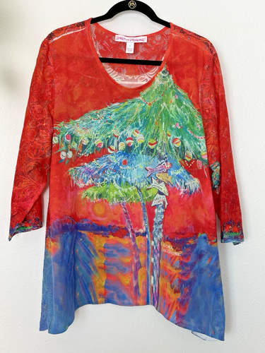 Leoma Lovegrove Shirt Women's 2XL Red Christmas Tree Studded Art to ...