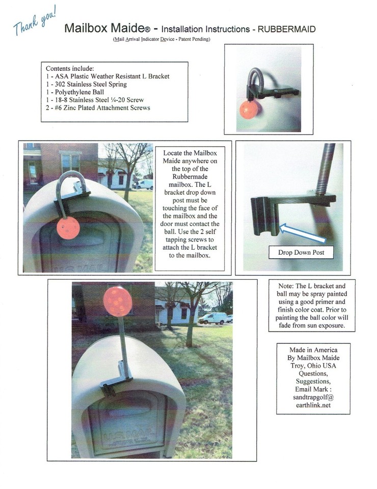 Mail Alert - Mail Flag - Mailbox Alert - FOR STEP2 STYLE MAILBOXES AS ...