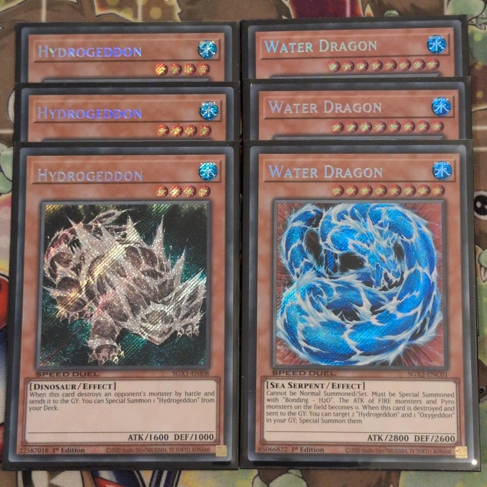 3 x Hydrogeddon SGX1-ENI08 & Water Dragon SGX2-ENC01 Secret Mint Yugioh ...