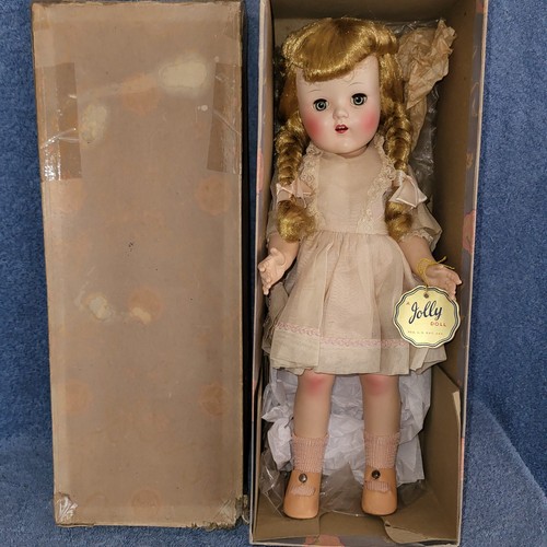 VINTAGE HARD PLASTIC JOLLY DOLL TOY CO DOLL ALL ORIGINAL IN BOX 15IN ...