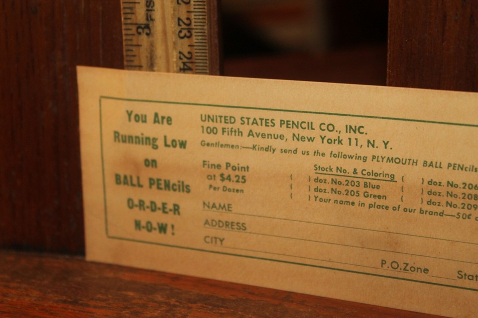 Vintage Order Form Plymouth Ball Pencils United States Pencil Co | eBay