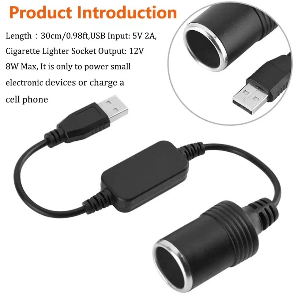 USB To 12V Car Cigarette Lighter Female Socket Converter Adapter Cable ...