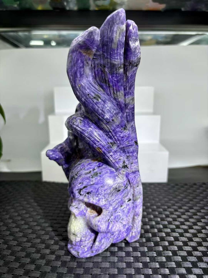 2.91LB Natural Charoite Quartz Nine-tailed fox Skull Crystal Reiki ...