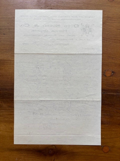 OTTO SUTRO & CO. PIANOS, ORGANS MUSICAL INSTRUMENTS 1895 letterhead ...