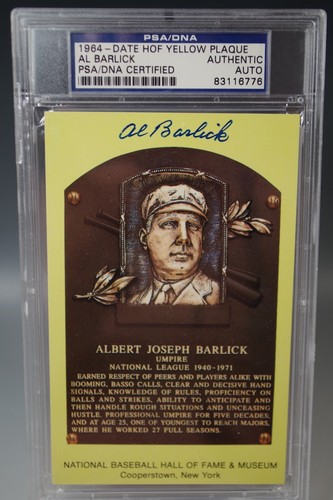 AL BARLICK PSA 1964 HOF YELLOW PLAQUE BASEBALL MLB AUTOGRAPH SIGN ...