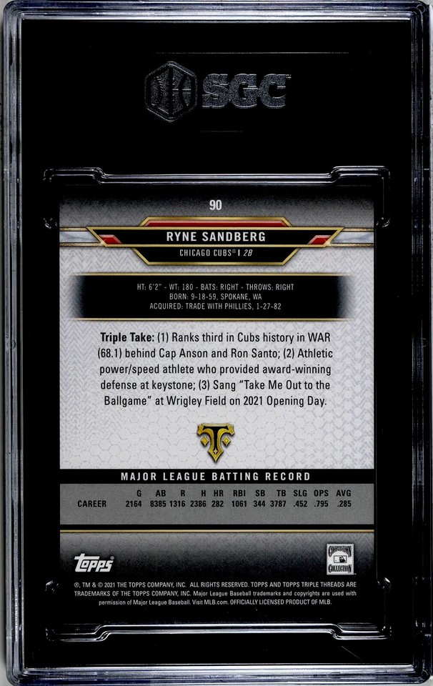 2021 Topps Triple Threads #90 Ryne Sandberg SGC 10 GEM MINT | eBay