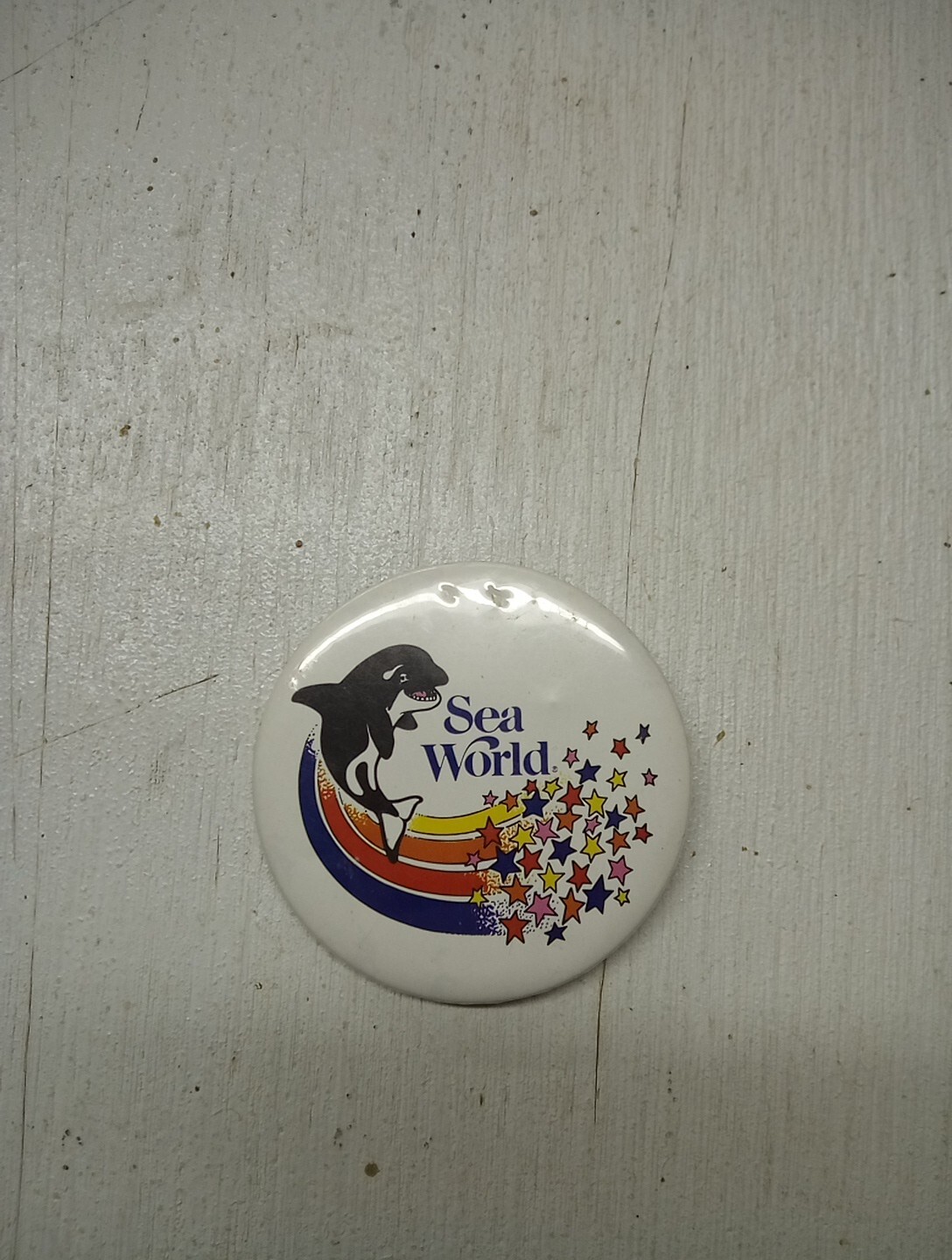 Vintage 1985 Sea World Pinback Button Pin Orca Shamu Killer Whale Stars ...