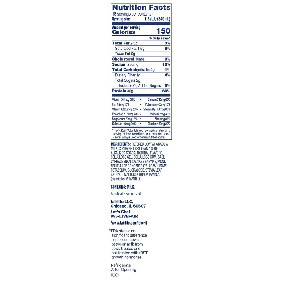 Fairlife Nutrition Plan, 30G Protein Shake, Chocolate, 11.5 Fl Oz, 18 ...