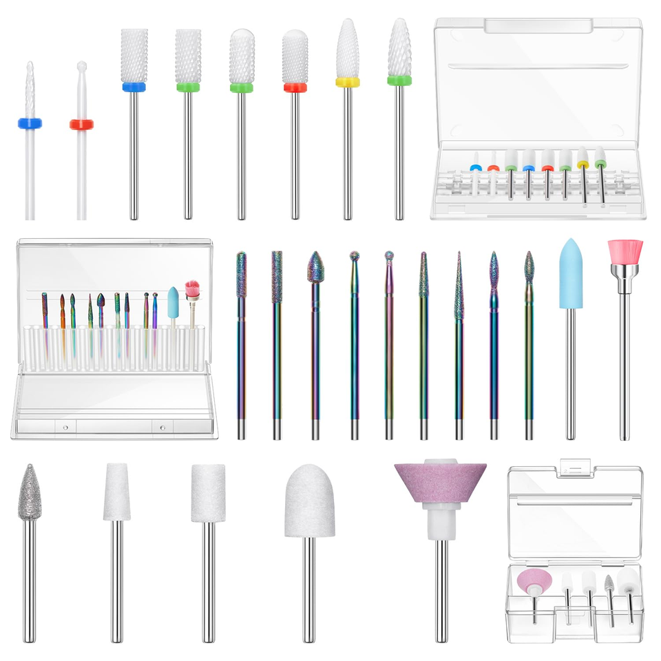 24 Pcs Nail Drill Bit Set, 3/32” Ceramic Diamond Carbide Nail Drill ...