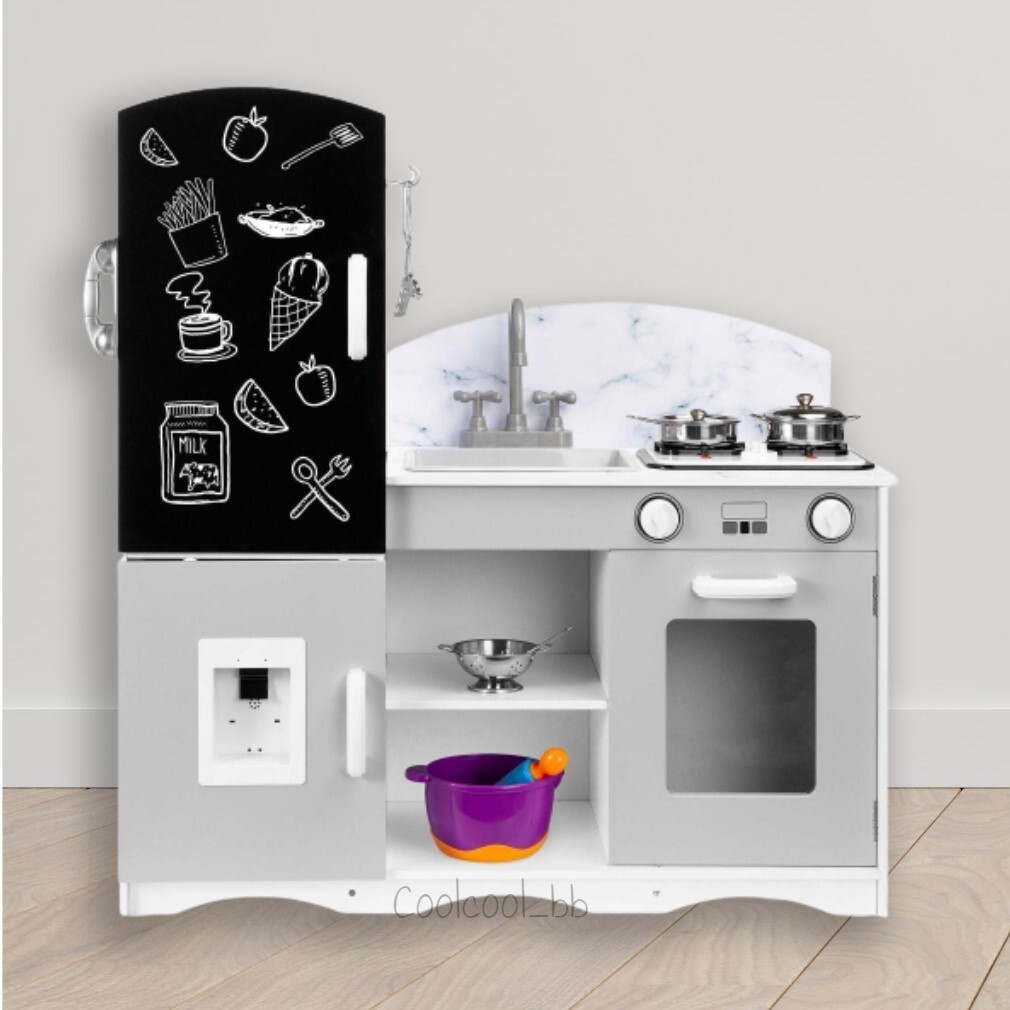 Gray Pretend Play Kitchen Toy Set Home Children Kids Chalkboard Fridge ...