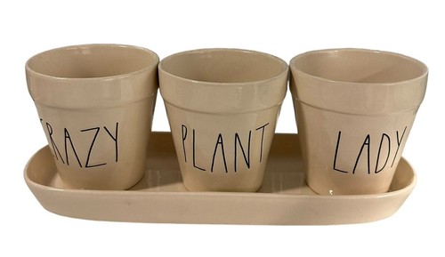 Rae Dunn “Crazy Plant Lady” 3 Piece Planter Flower Pot Set Ceramic | eBay