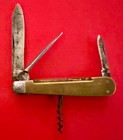 Vintage Brass Pocket Knife: 2 Blades Awl Corkscrew. Beautiful Old Knife ...