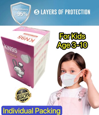 100/20 Pcs White KN95 Protective 5 Layer Kids Face Mask BFE 95% ...