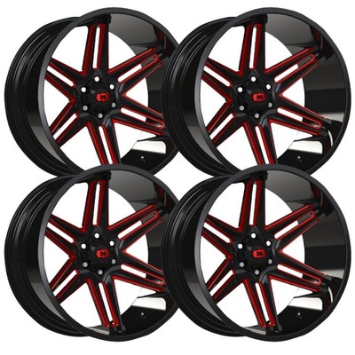 (Set-4) Vision 363 Razor 20x12 6x5.5 6x139.7 -51mm Black Red Wheels 20 ...