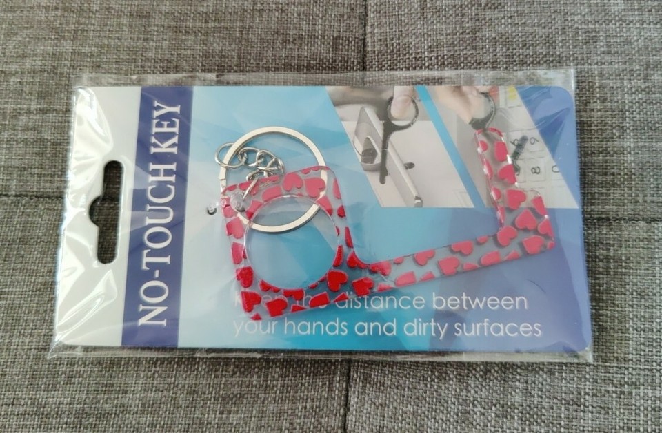 Brand New No-Touch Key Door Opener Key Ring Hearts Lightweight Plastic ...