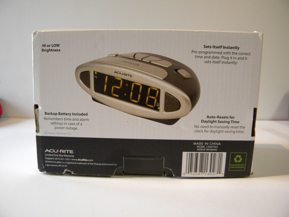 Acurite Self Setting Alarm Clock I3027WS Gray Auto Daylight Savings ...